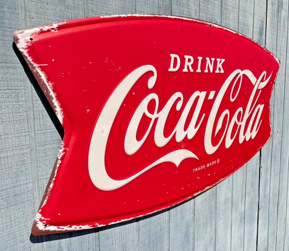 NEW! Reproduction Fishtail Coca-Cola / Coke Metal Sign 36in X 18in ...