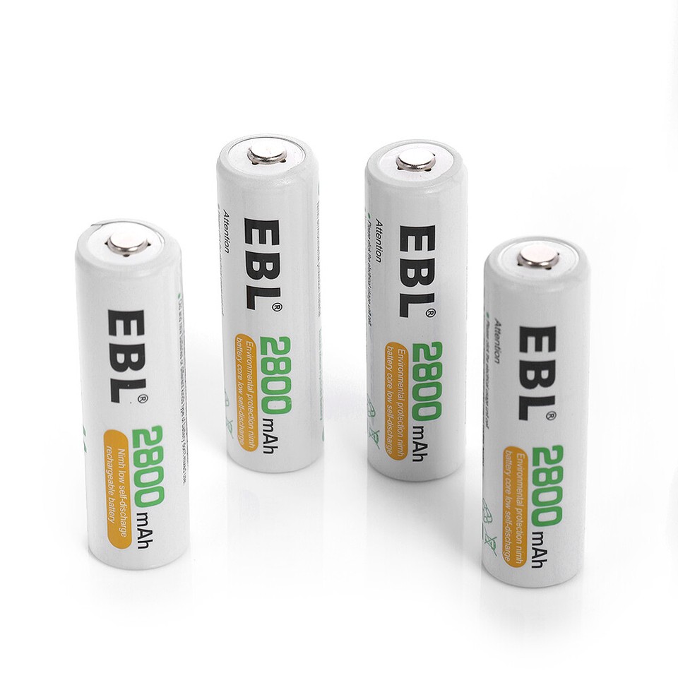 4pcs EBL AA Rechargeable Batteries 2800mAh 1.2V Ni-Mh Double A, 2A ...