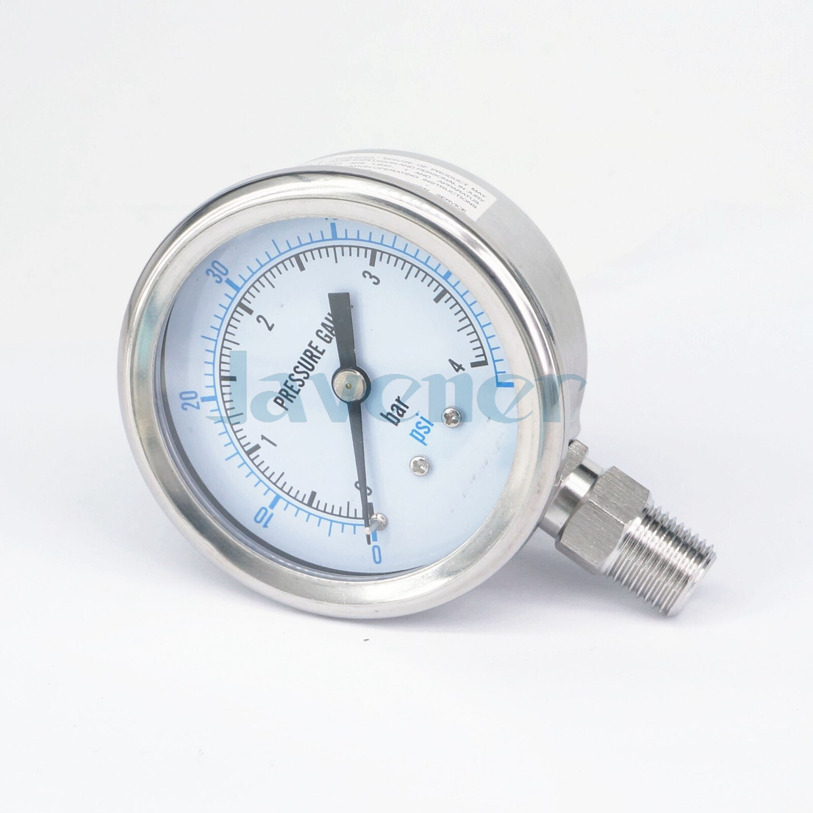 0-4 Bar 1/8" BSPT 60mm Dial Pressure Gauge 304 Stainless Bar PSI N2 ...