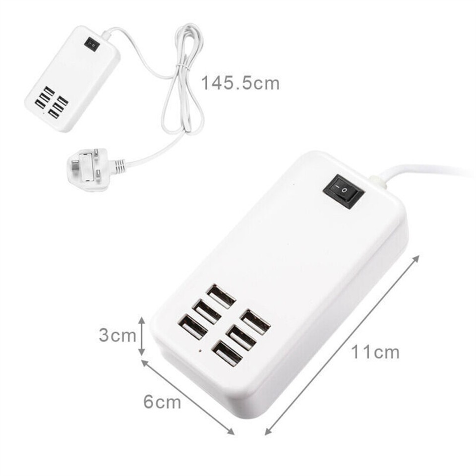 Multi 6-Ports USB Phone Charger Socket Fast Charging Station Adapter UK ...
