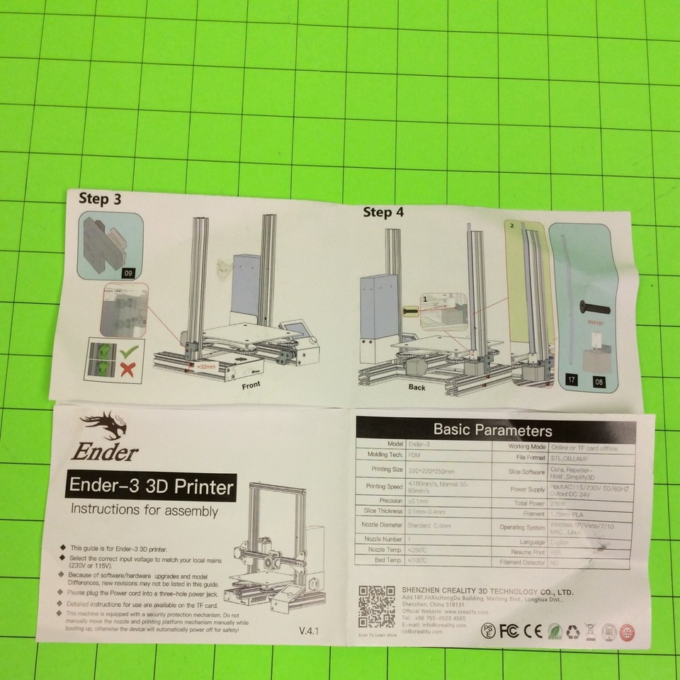 Creality ENDER-3 (Original) 3D Printer Assembly Instruction Book Part ...