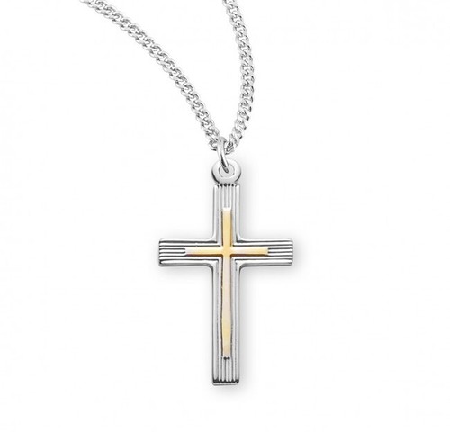 Two-Tone Religious Cross 925 Sterling Silver 1.0 Inch x 0.6 Inch Chruch ...