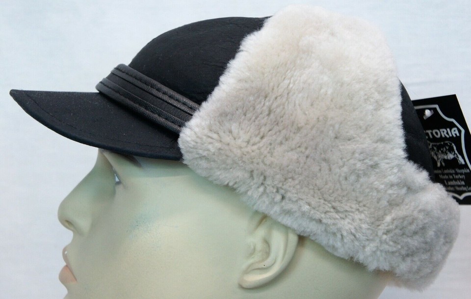 Real Sheepskin Shearling Leather Aviator Trapper Ushanka Elmer Fudd Hat ...