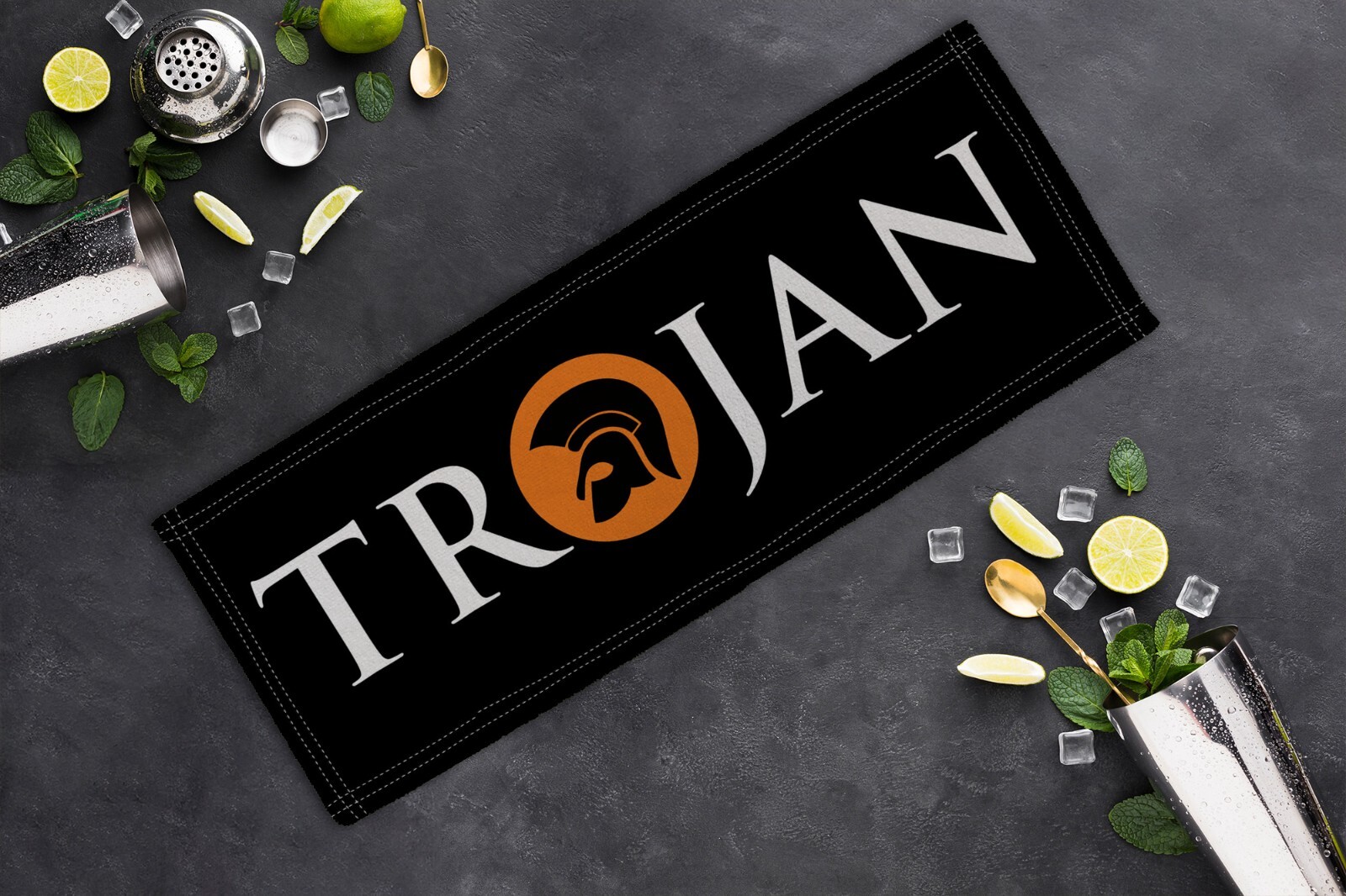 Black & Orange Trojan Design Microfibre Bar Towel Man Cave Pub Beer Mat ...