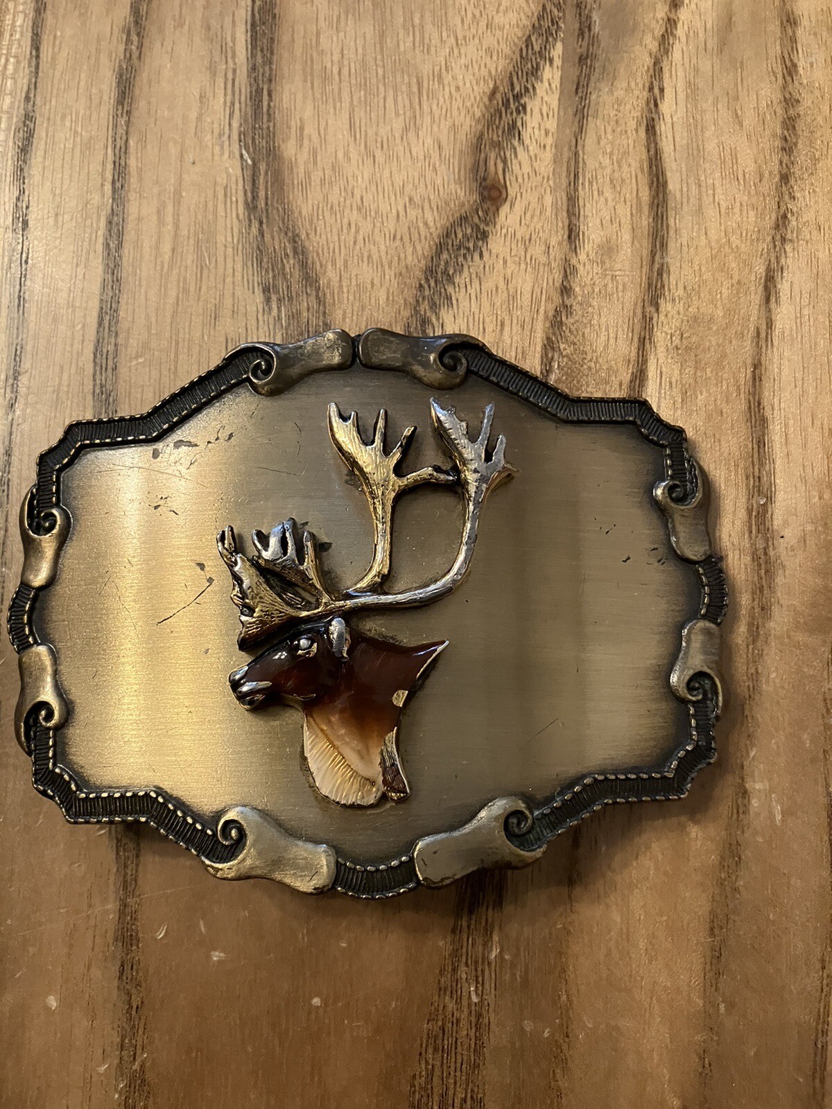 FLAW See Pics. Caribou Belt Buckle. Paint Wear & Missing The Piece On ...