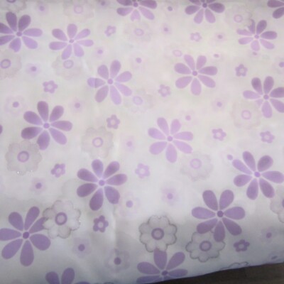 White Polyester Fabric with Purple and White Glitter Flowers | eBay