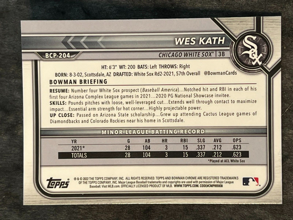 2022 Bowman Chrome PROSPECT ROOKIE MOJO REFRACTOR Wes Kath | eBay