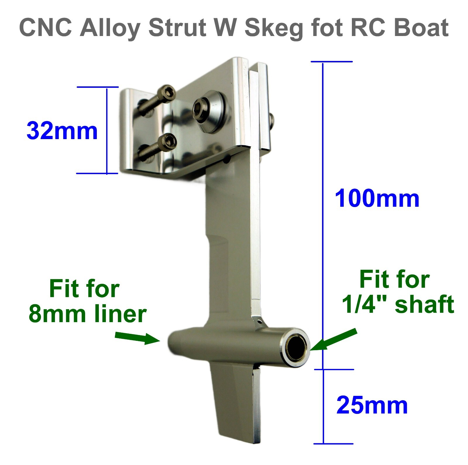 Aluminum Skeg Strut for 1/4" Cable Shaft Large Gas Electric Nitro RC ...