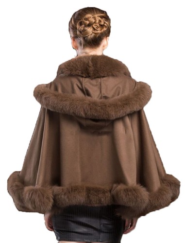 Real Cashmere Cape Hood Genuine Fox Fur Trimed All Around Cloak Party ...