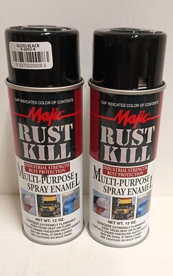 2 Cans Premium Rust Kill Multi Purpose Gloss Black Spray Paint Enamel ...