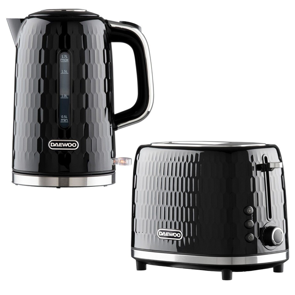 Daewoo Honeycomb Kettle 1.7L Rapid Boil &2 Slice Toaster Set Black ...