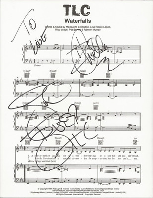 TLC band REAL hand SIGNED Waterfalls Sheet Music COA Autographed T-Boz ...