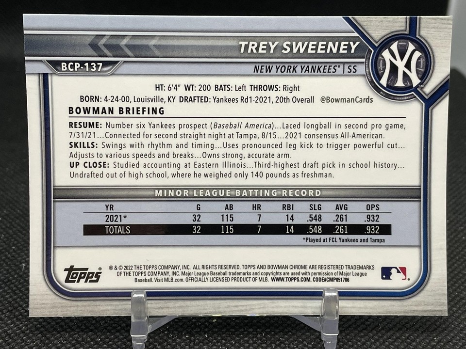 2022 Bowman Trey Sweeney Chrome Prospects Baseball Card | eBay