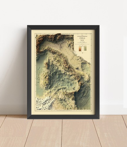 Italy Map, Italy Bathymetric 2D Relief Map, Italy Vintage Map - 2D Flat ...