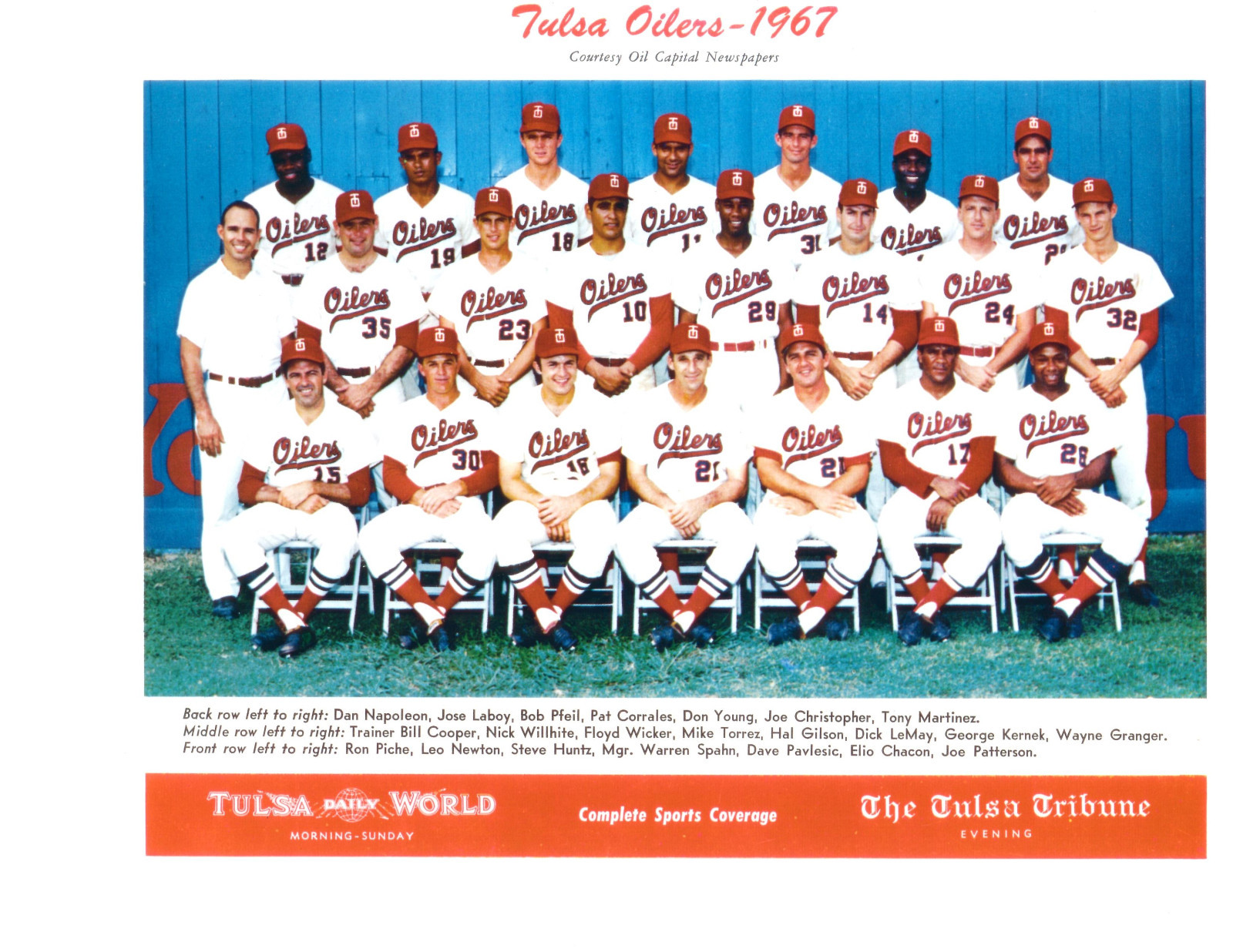 1967 TULSA OILERS 8X10 TEAM PHOTO SPAHN CARDINALS PCL BASEBALL OKLAHOMA ...