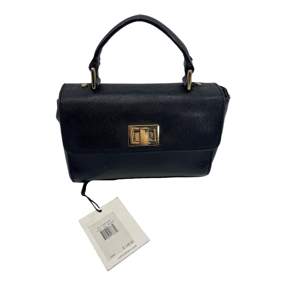 CALVIN KLEIN Small Leather Handbag Top Handle Satchel Classic Mini Bag ...