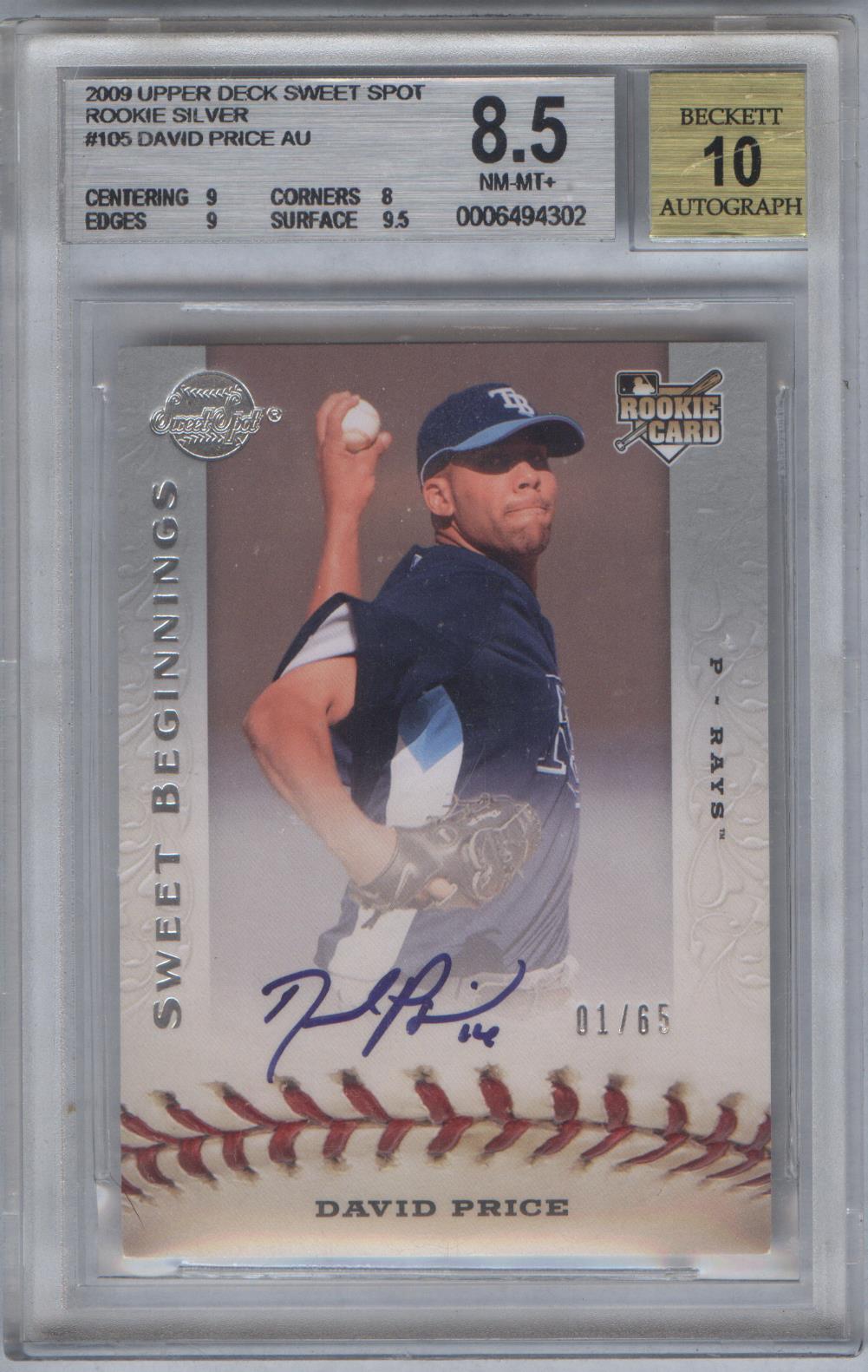 David Price Autograph #01/65 RC 2009 UD Sweet Beginnings BGS 8.5 Boston ...