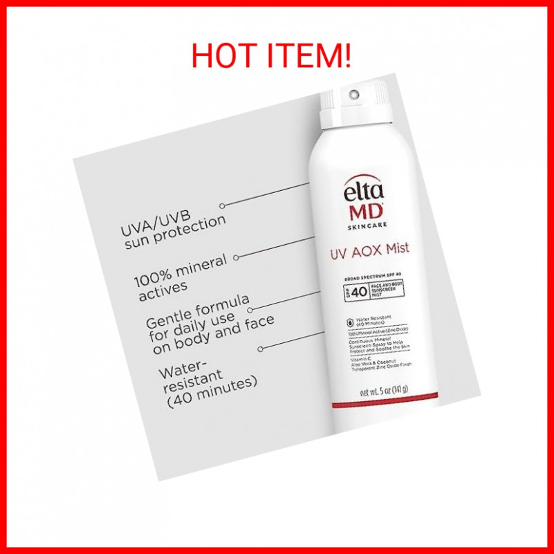 EltaMD UV AOX Mist Mineral Sunscreen Spray, SPF 40 Body Sunscreen Spray ...