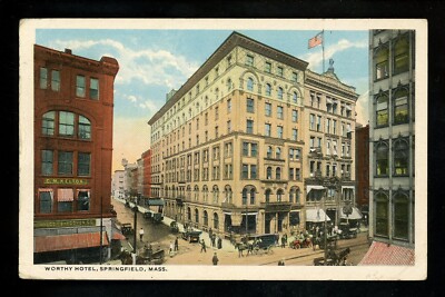 Massachusetts MA postcard Springfield, Worthy Hotel Vintage Curt Teich ...
