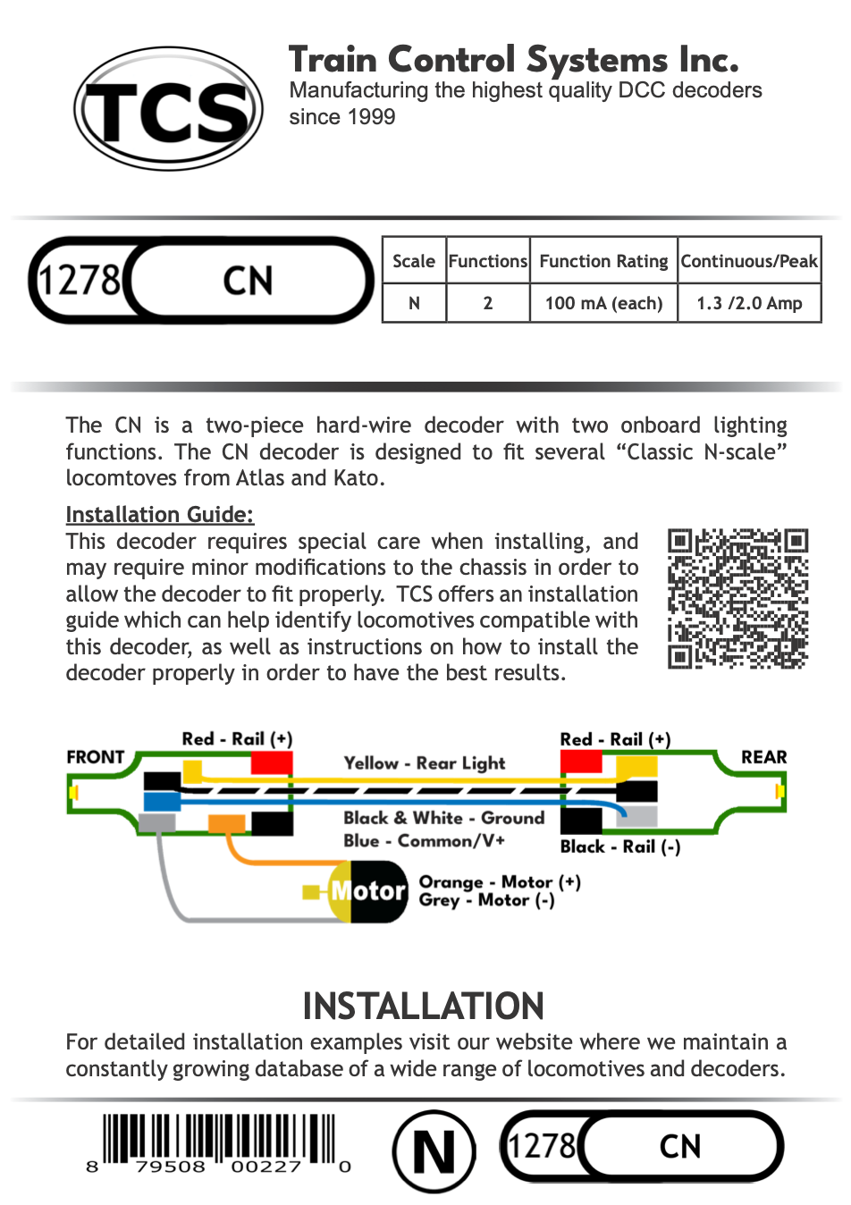 Train Control Systems TCS 1278 CN Split Style DCC Decoder - Buy more ...