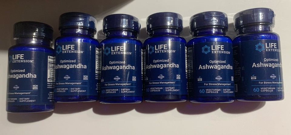 Six bottles of Life Extension, Optimized Ashwagandha 60 vegetarian ...