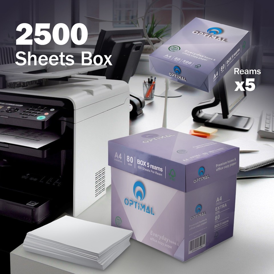 A4 Paper 80gsm Quality Printer Paper White Plain Copier box 5 reams ...