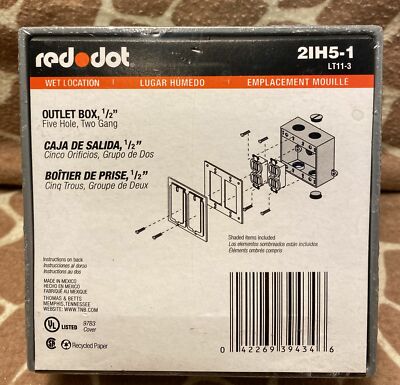 Red Dot 2IH5-1 Device Outlet Box, 2 Gang 5 Hub 4 5/8 x 2 1/16 x 4 9/16 ...