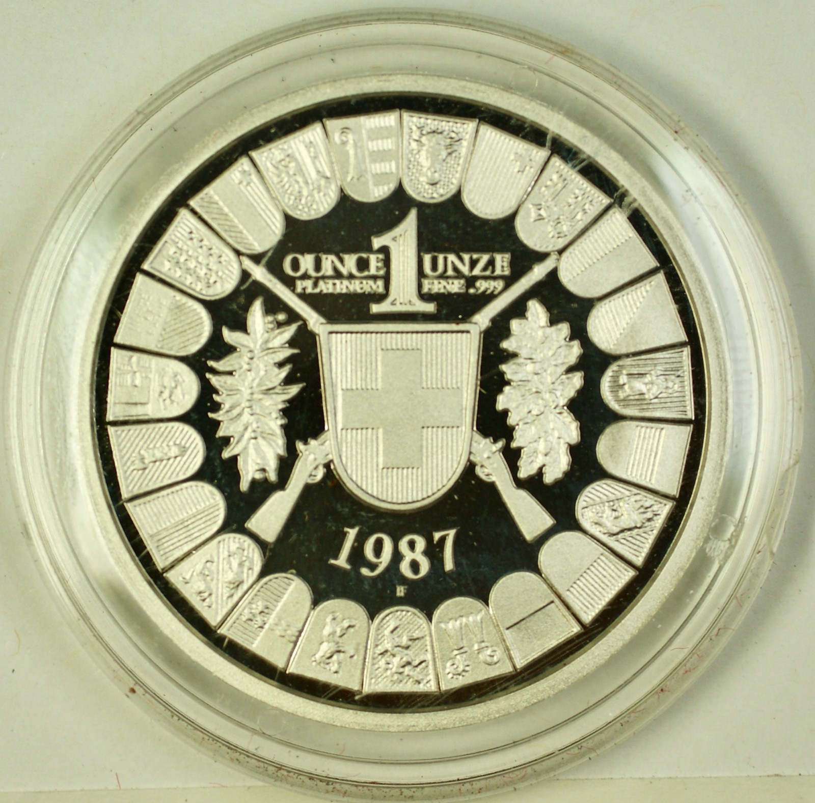 1986 & 1987 Switzerland Proof Platinum 1oz Shooting Taler Medals in Box ...