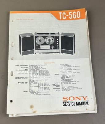 Sony TC-560 Reel to Reel Service Manual D-384 | eBay