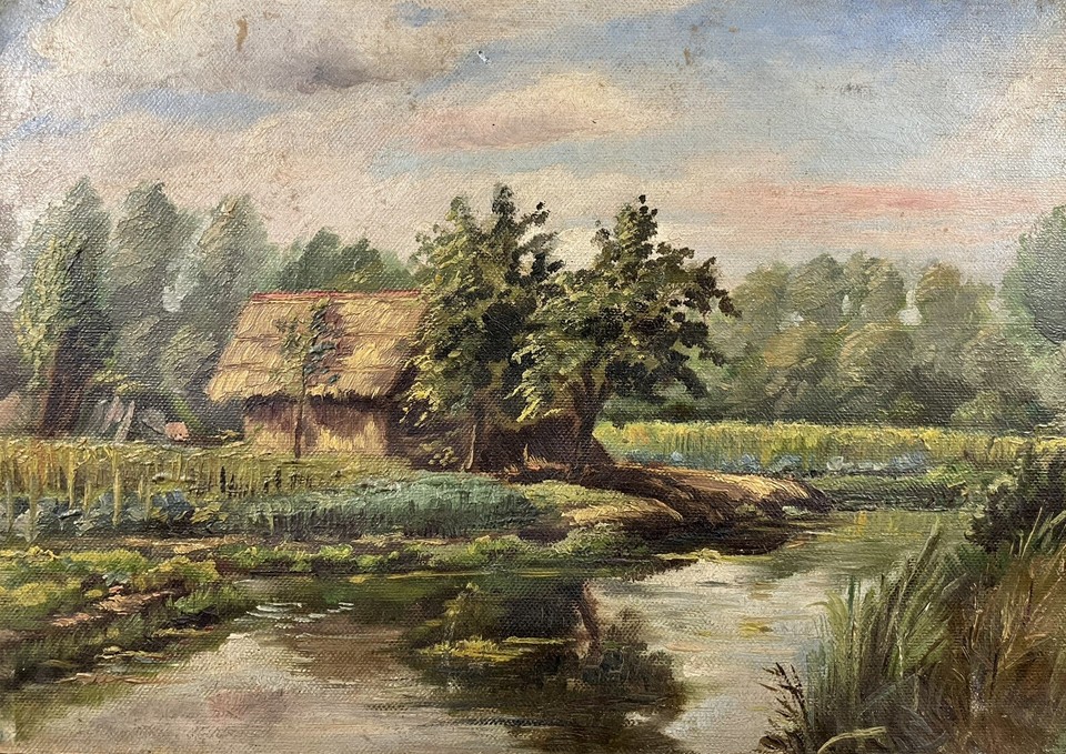 Antica Olio su Tela Montato Ecole Francese Del XIX Cerchia Barbizon | eBay