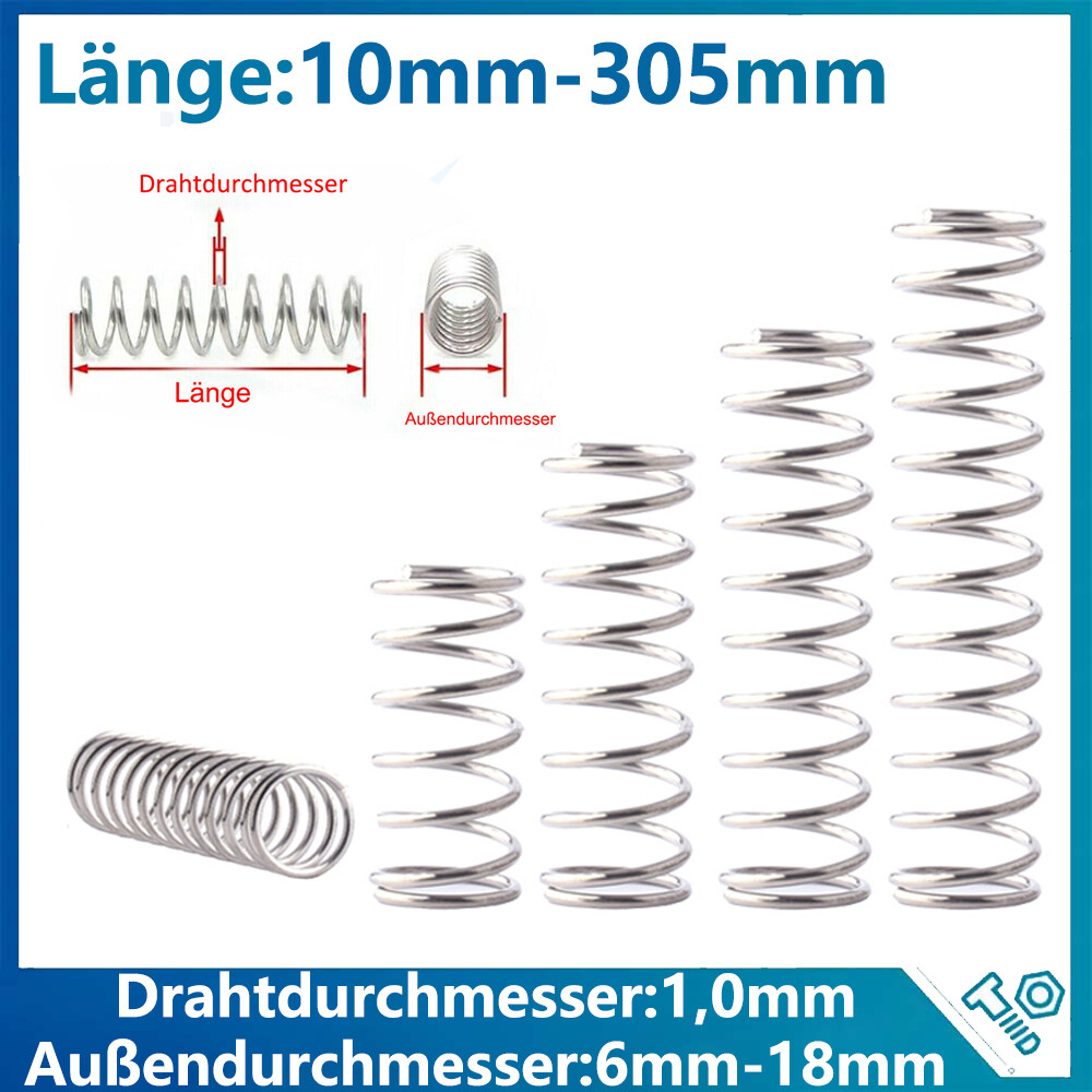 Druckfeder, Feder, A2 Edelstahl, Draht 1,0mm, Außen 6mm-18mm, Länge ...