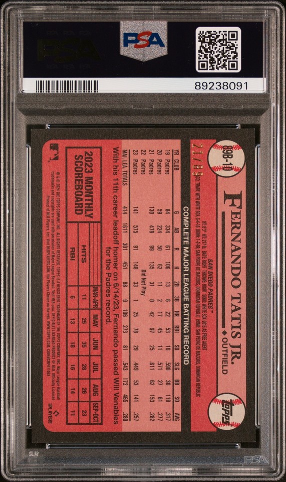2024 TOPPS 1989 TOPPS BASEBALL THE REAL ONE FERNANDO TATIS JR. 21/89 ...