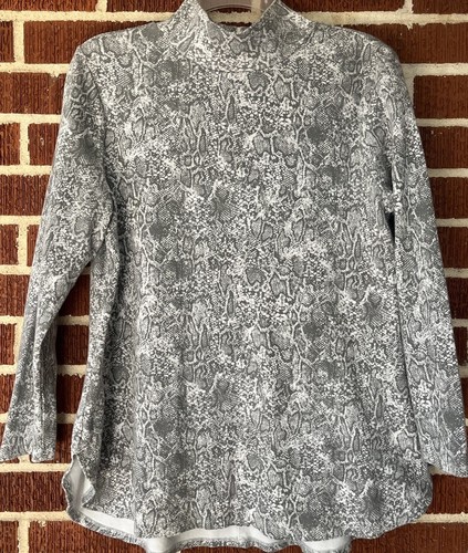 Chico’s Reptile Print Mock Neck with Zipper Thick Knit Top 3/4 Sleeves ...
