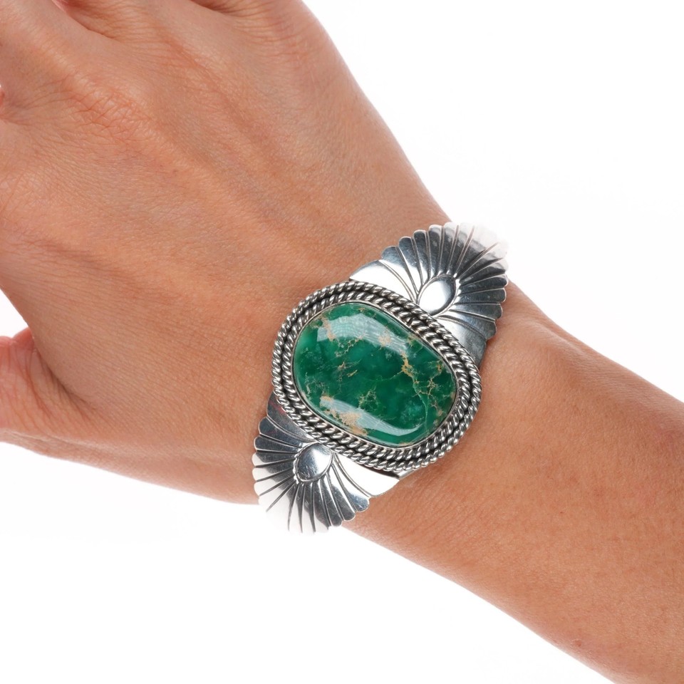 6.5" M Spencer Navajo sterling silver green turquoise cuff bracelet | eBay