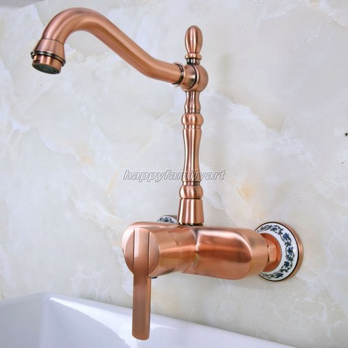 Antique Red Copper Wall Mounted Single Lever Kitchen Bathroom Faucet ...