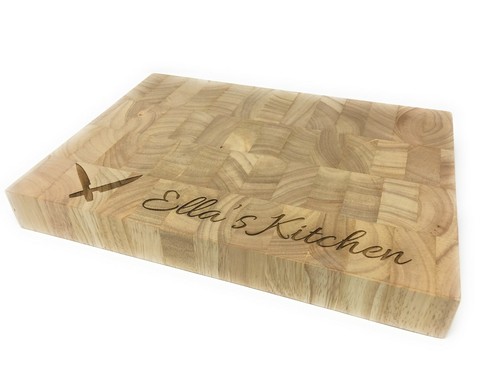 Personalised Thick End Grain Heveawood Chopping Block Engraved Birthday ...
