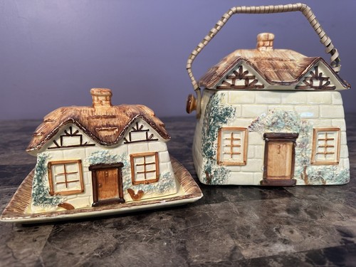 Vintage Keele Street Pottery Cottage Ware Biscuit Jar & Butter Dish 2 ...