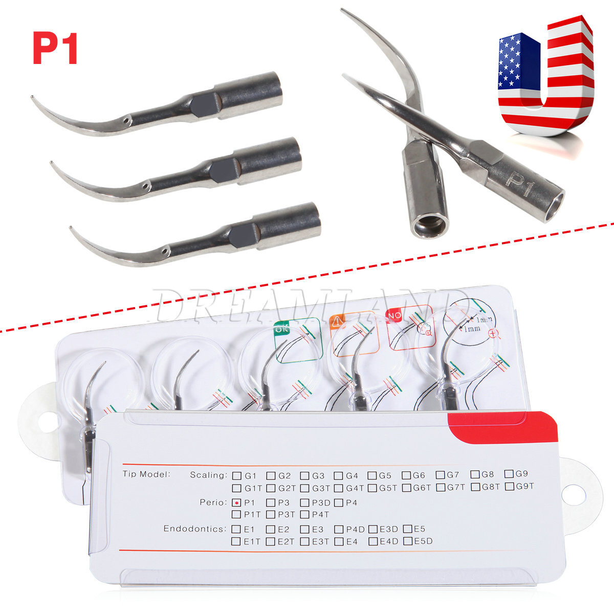 5-50x Dental Ultrasonic Piezo Scaler Tips P1 PD1 Fit EMS Woodpecker DTE ...