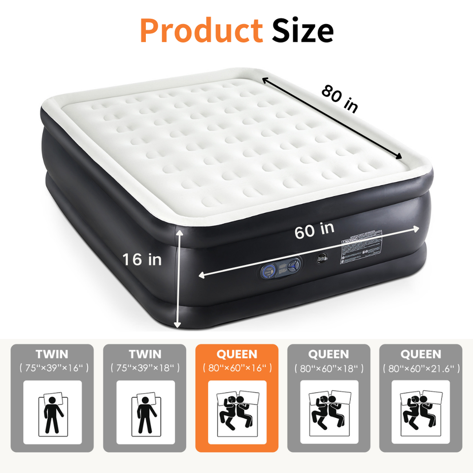 Air Mattress With Coil Beam Support, Plush Velvety Top Hold Up To 660 ...