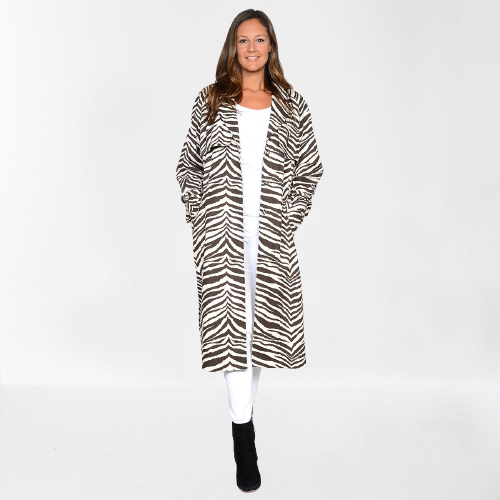 Fleet Street Zebra Print Long Trench COAT Size Extra Large XL Brown | eBay