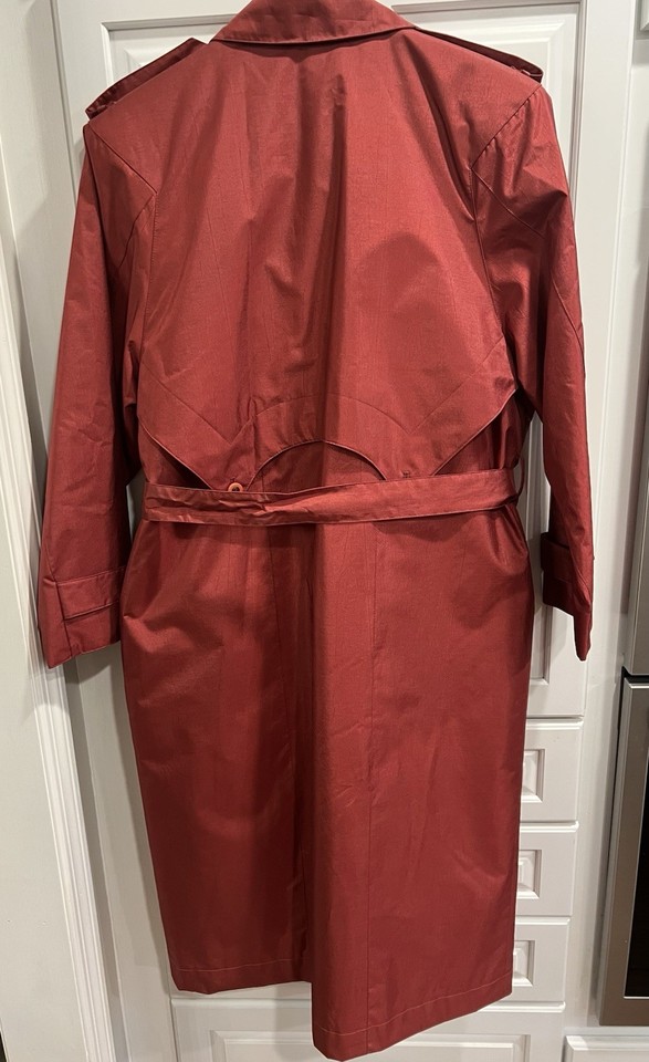 British Mist Womens Belted Long Trench Coat Rust Red Double Breasted Sz ...