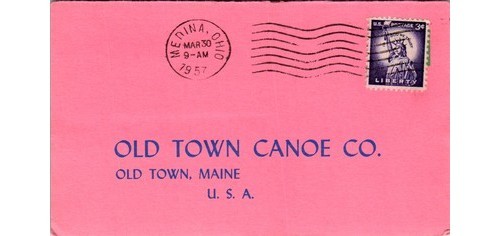 1957 Old Town Canoe Co Mailer Postcard Medina OH Penobscot ME Boating ...