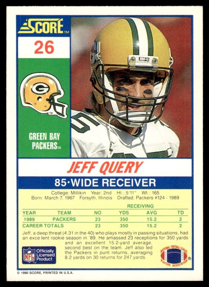 1990 Score Jeff Query Green Bay Packers #26 | eBay