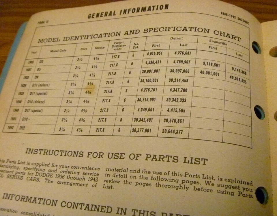 1938 Dodge D8 Coupe Sedan Mopar Parts List Catalog Manual D-11087 | eBay