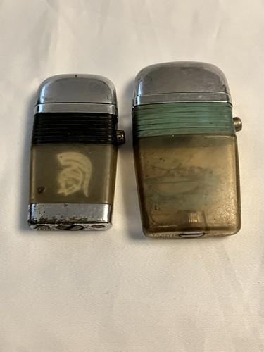 2 Vintage Scripto Vu Lighter Clear Spartan Boating Chrome Clear Black ...