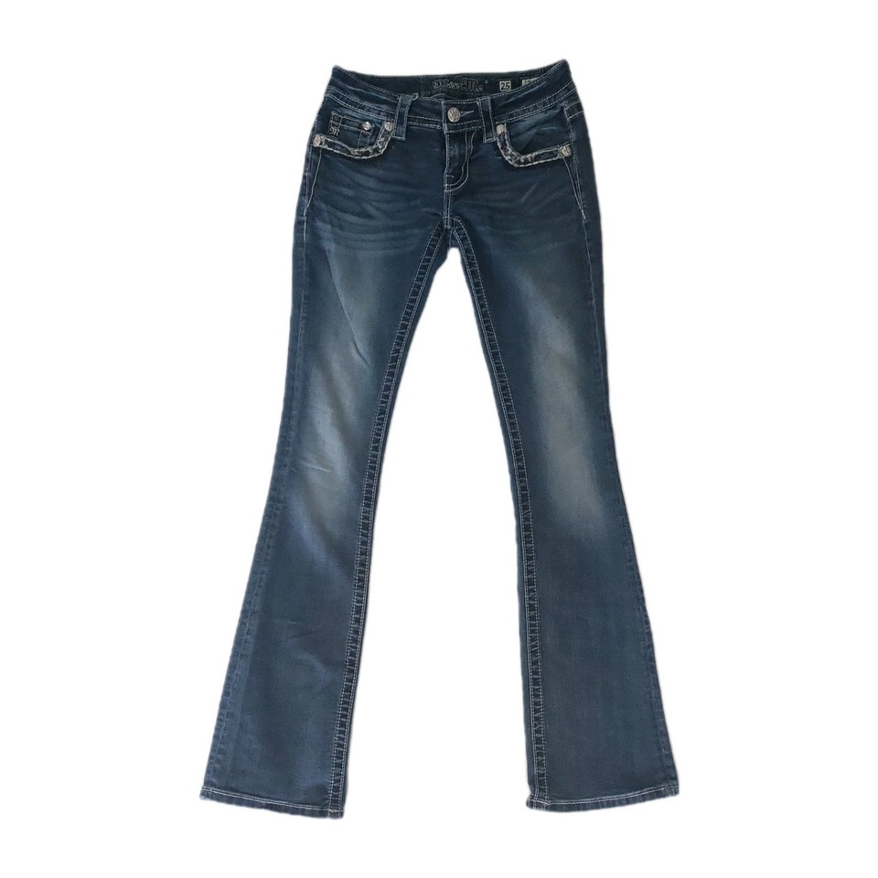 Miss Me Women's Blue Low Rise Bootcut Jeans Bedazzled Distressed Size ...