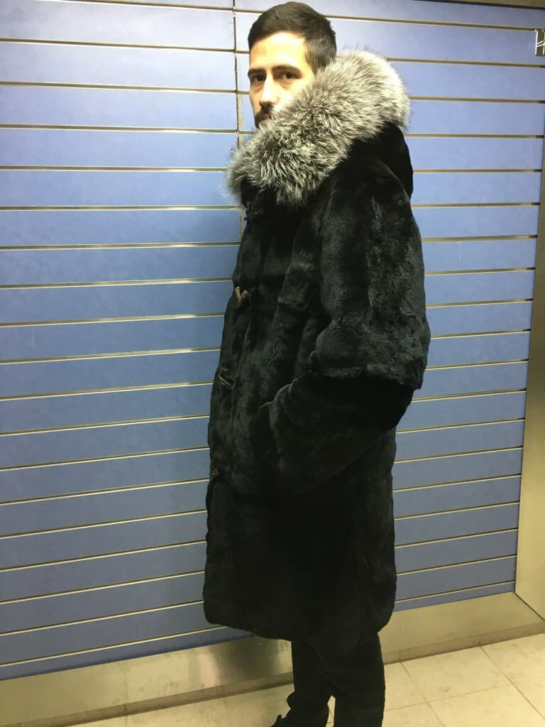 Luxury Full Skin Black Rex Fur Mens Coat Real Fur Skin To Skin Black ...