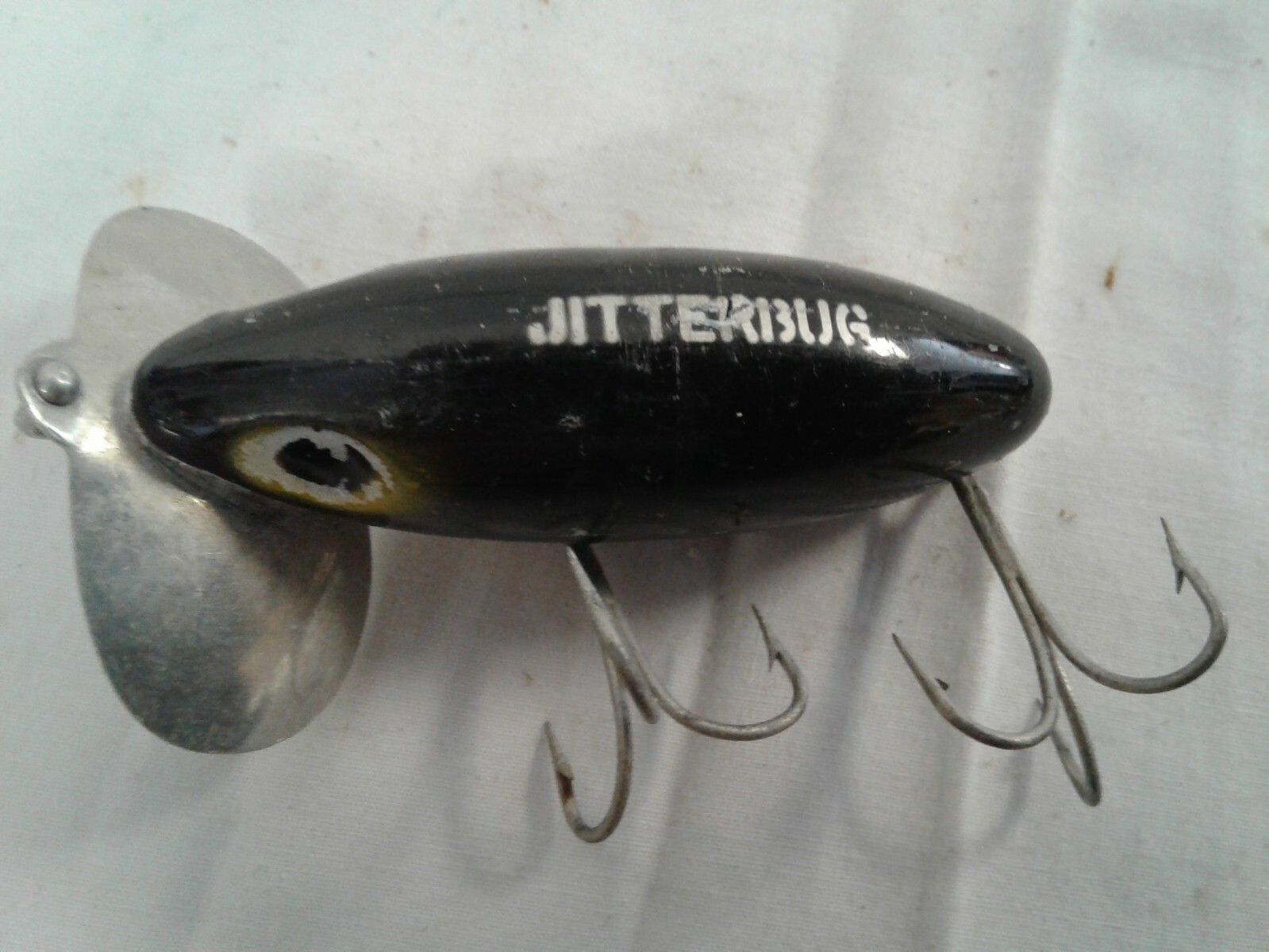 Vintage JITTERBUG fishing lure black metal lip FRED ARBOGUST AKRON OHIO ...