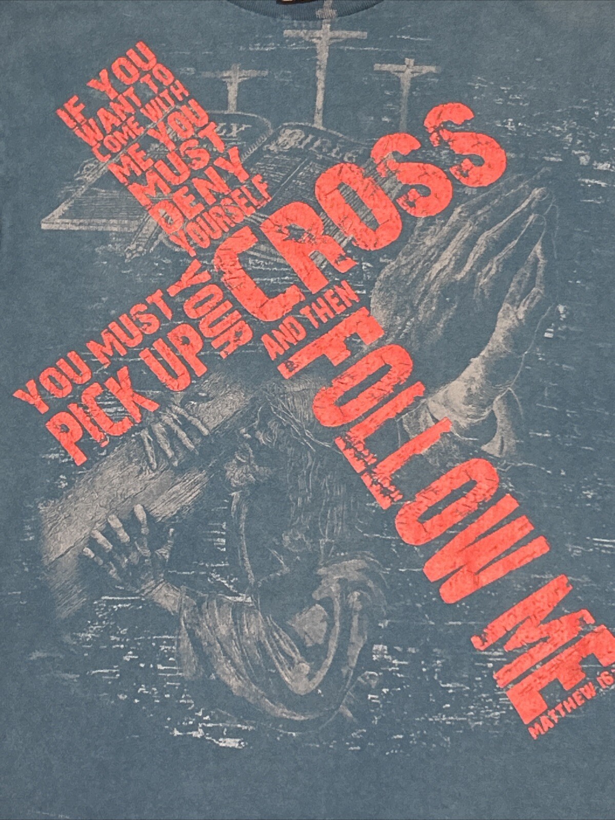 Vintage Jesus AOP Pick Up Your Cross And Follow Me T-… - Gem