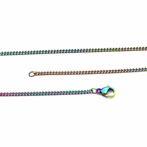 5 Rainbow Electroplated Stainless Steel Curb Chain Necklaces 22"- 3mm ...